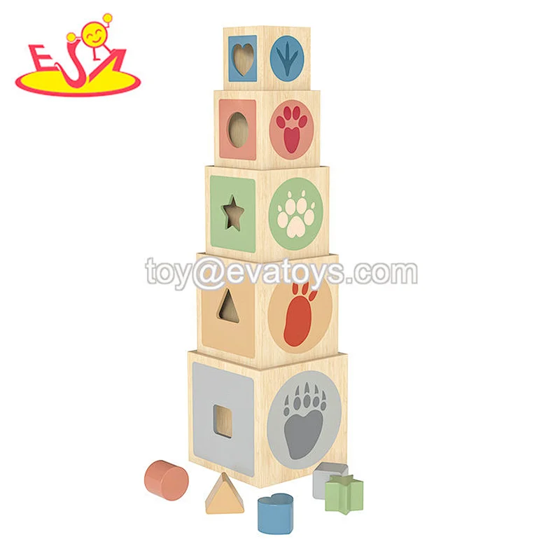 New Kids Educational Wooden 5 Pcs Stacking Nesting Box Cube With Blocks ...