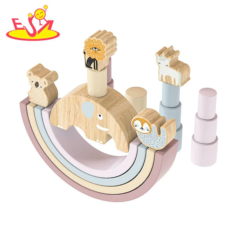 Customize new colorful wooden rainbow stacker for kids W11F114 from ...