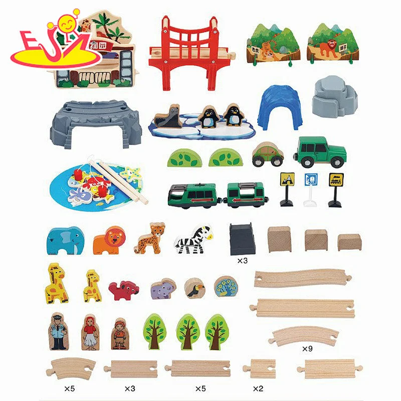 2023 New Educational Assembly Train Track Set Wooden Zoo Railway Toy ...