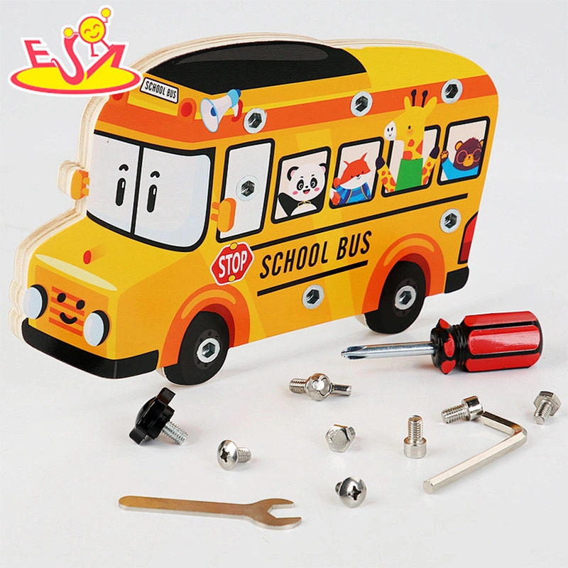 New Educational Assembly Screw Nut Toy Bus Shape Wooden Busy Board For ...