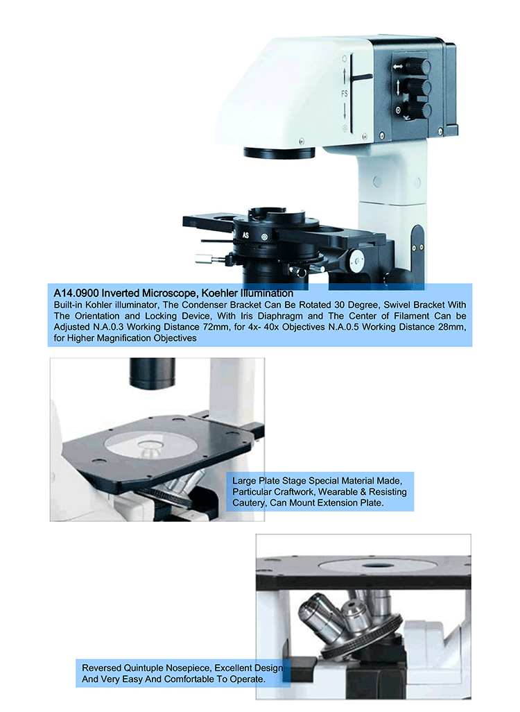 OPTO-EDU A14.0900-B Inverted Microscope, Kohler Illumination, Trinocular