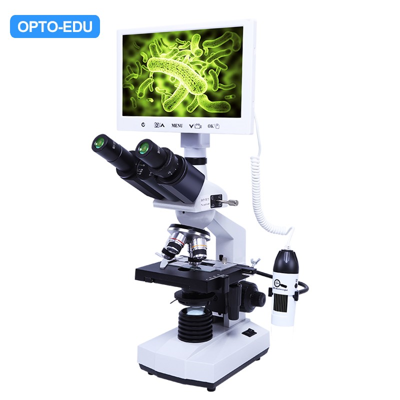7" LCD Biological Dual Lens Digital Microscope, 2.0M, Trinocular