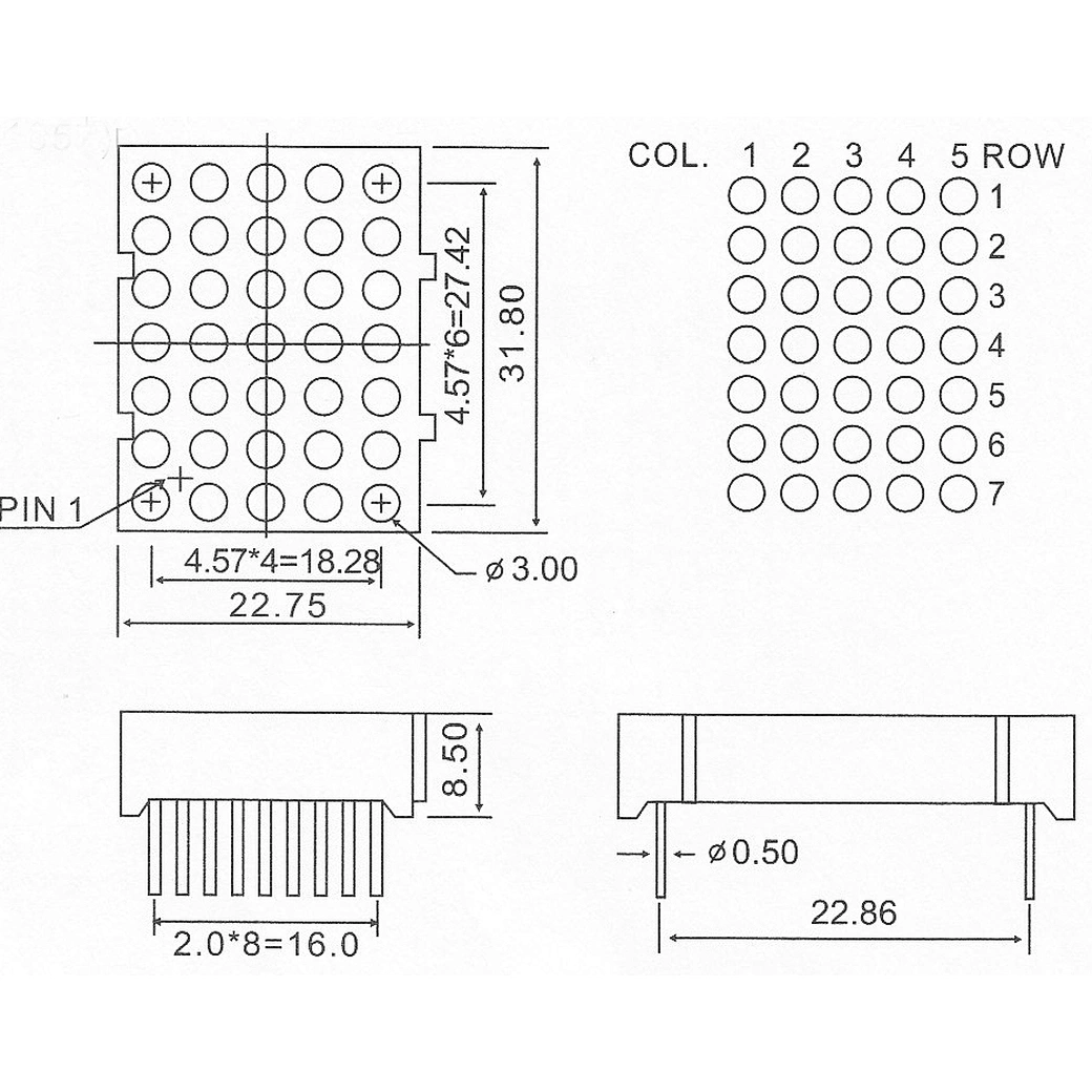 Amber 5x7 dot array display orange led dot matrix display kem-11057-ba