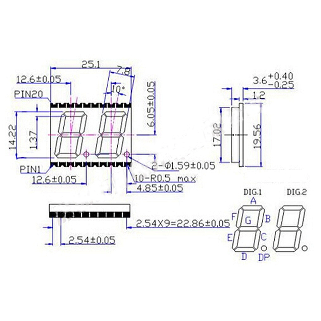 0.56 inch smd display 2 digit 7 segment smd led display
