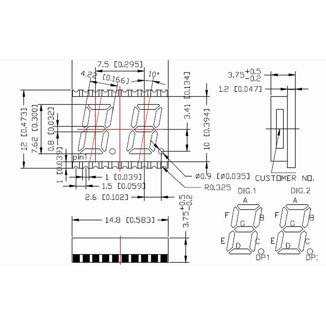 Super Thin 2 digit 0.3 inch 7 segment display smd