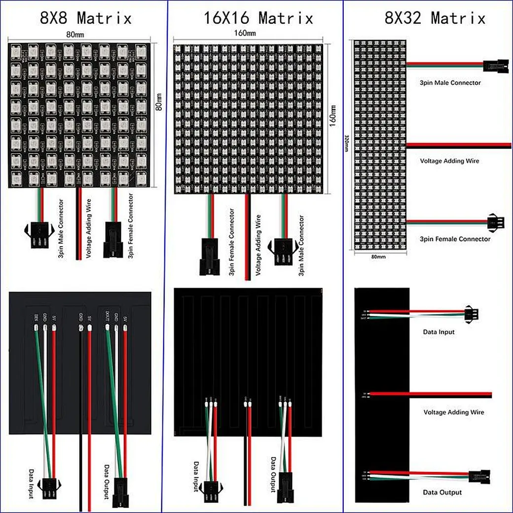 8x32 16x16 8x8 RGB WS2812B SK6812 led pixel panel