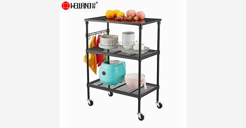 3 Tiers Metal Kitchen Wire Mesh Cart with Wheels