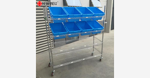Slanted 4 Tier Warehouse Picking Shelves on Wheels
