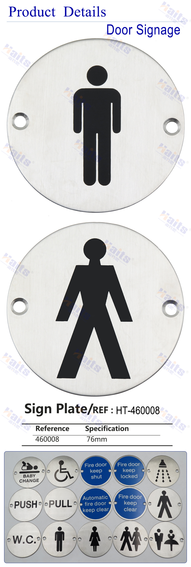 Stainless Steel Self Adhesive Male WC Door Signage Plate