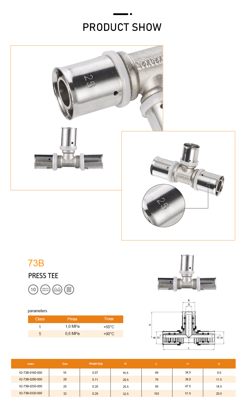 Hydronic Radiant Heating Male Tee Brass 20mm press fitting
