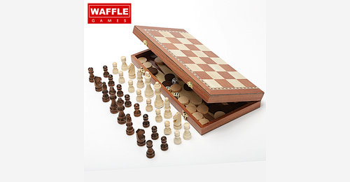 WAFFLE's 3 in 1 Hand Crafted Chessmen and Chips Wooden Chess Checkers ...