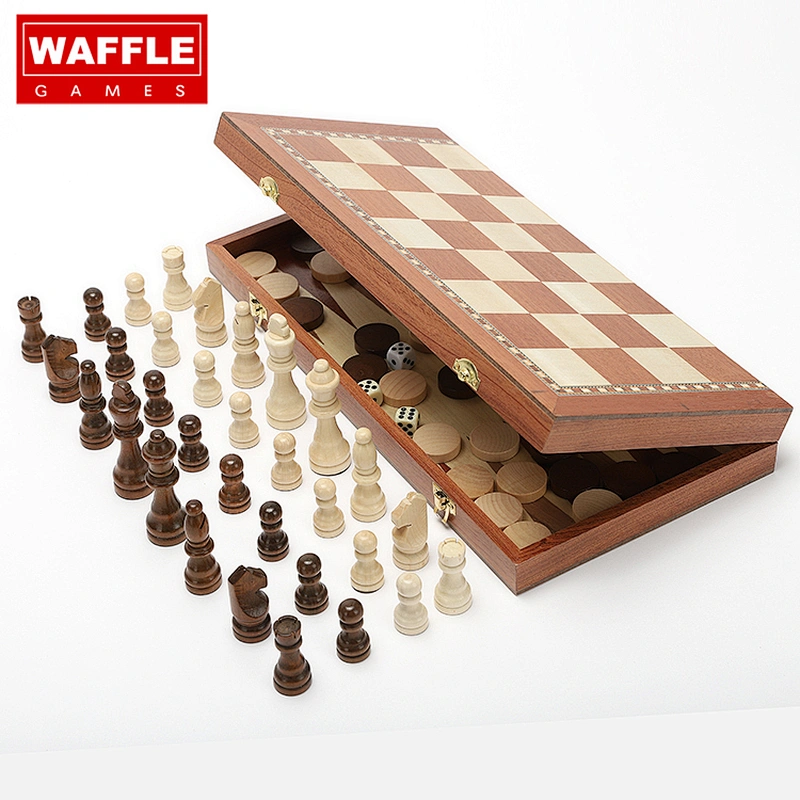 WAFFLE's 3 in 1 Hand Crafted Chessmen and Chips Wooden Chess Checkers ...