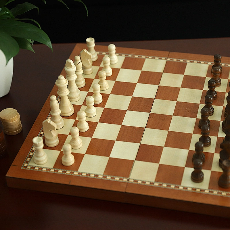 WAFFLE's 3 in 1 Hand Crafted Chessmen and Chips Wooden Chess Checkers ...