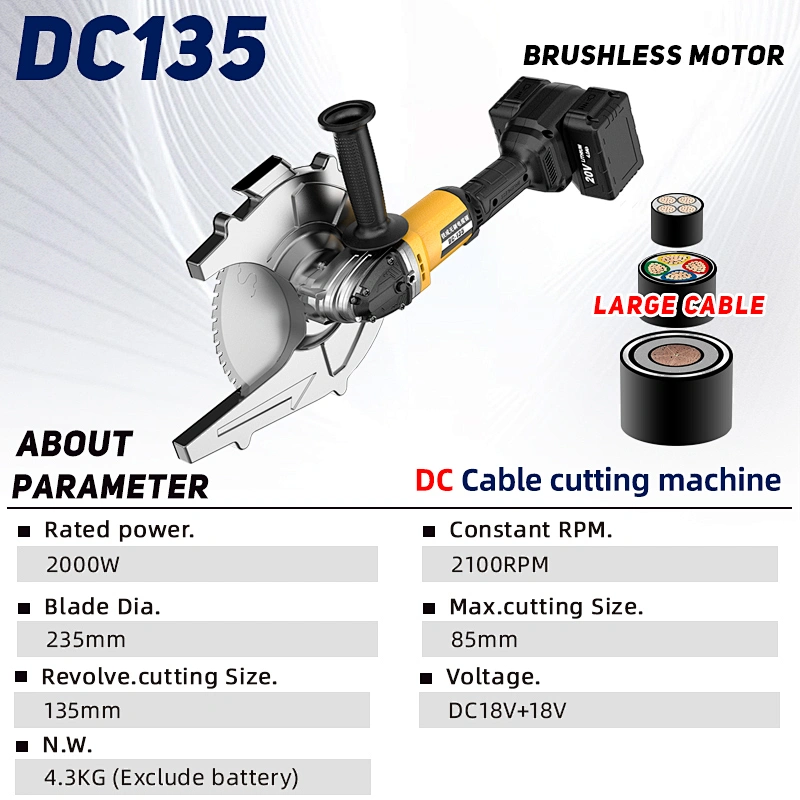 DC135 Brushless and cordless lithium electric cable saw 36V TWO BATTERIES