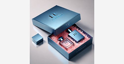 Elegant blue box , premium custom design , secure perfume packaging ...