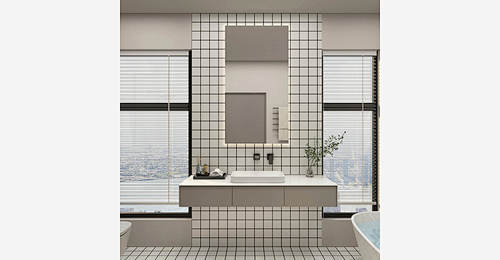 White Grid Tiles Bathroom Design Idea