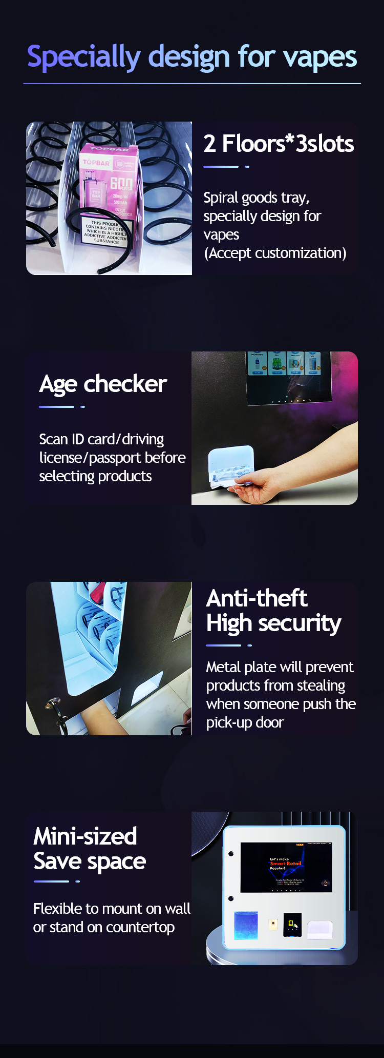 desktop type mini vape vending machine with age checker