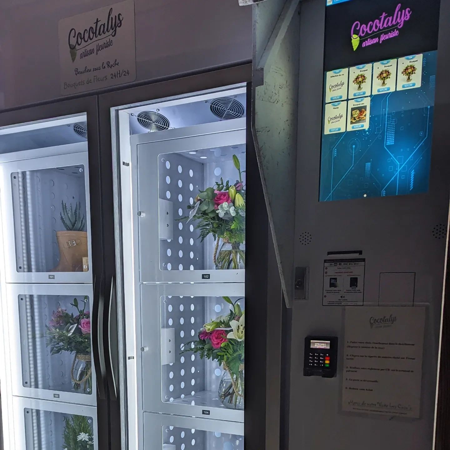 flower vending machine with cooling system and card reader