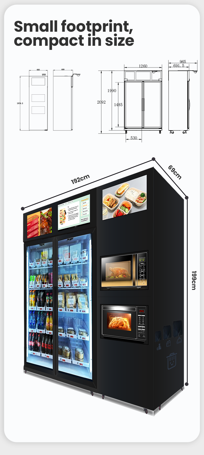 hot food meal smart fridge vending machine with microwave
