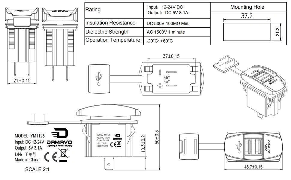 Elevate Your Drive with DAMAVO's Square-Designed USB Dashboard Mount ...