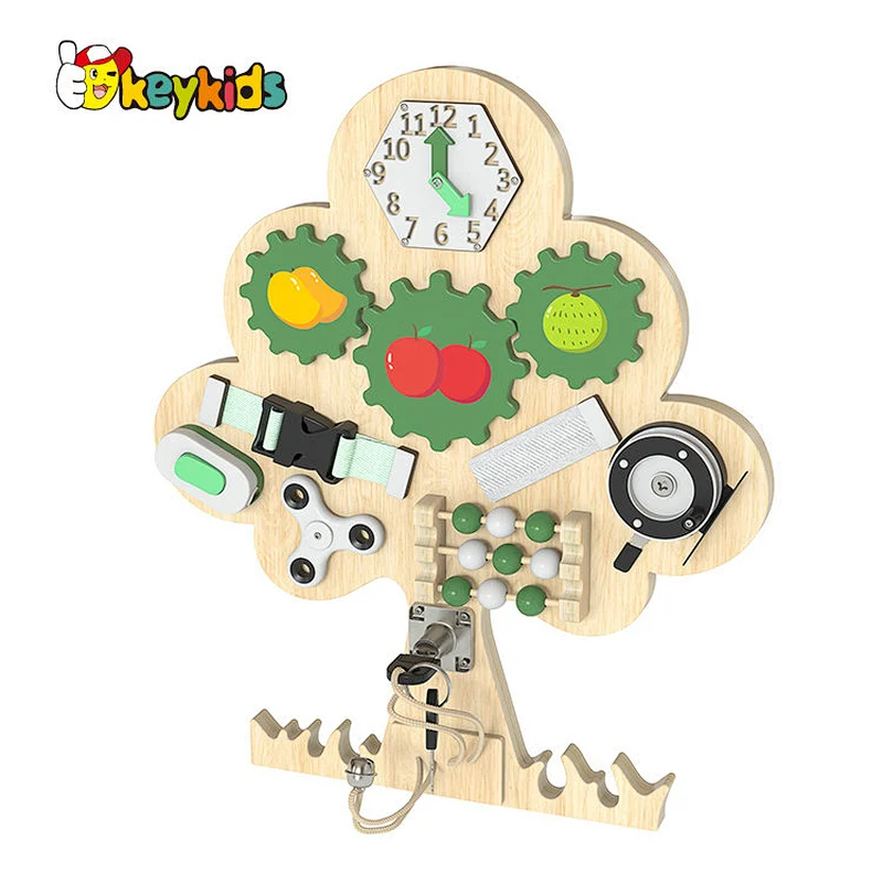Customize tree shape wooden busy sensory board for early learning W12D439