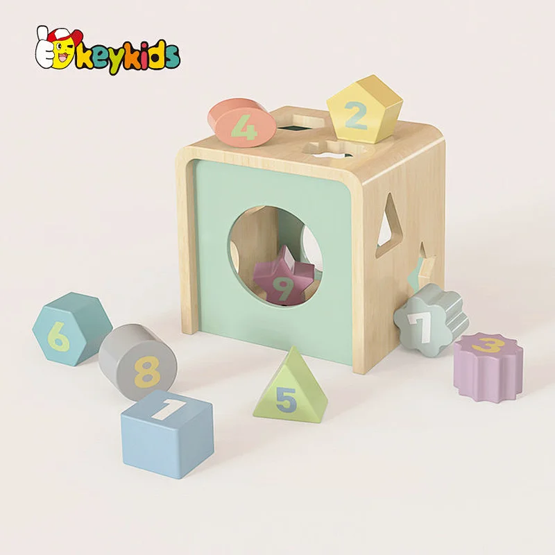 Customize Kids Shape Matching Game Colorful Wooden Shape Sorter Box W12D419