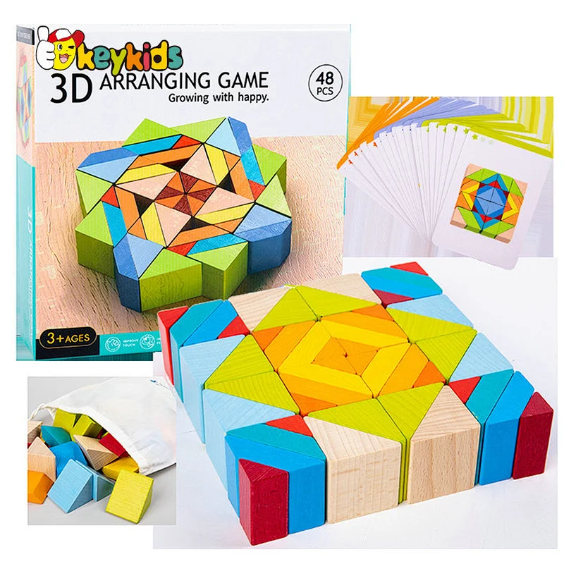 3D Puzzle Shape Cognitive Toy Coloful 48 Pcs Wooden Building Blocks For ...
