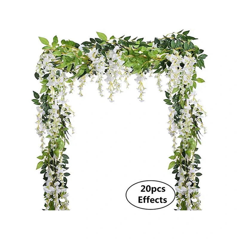 White Decor Artificial Flowers Silk Wisteria Artificial Vine Rattan