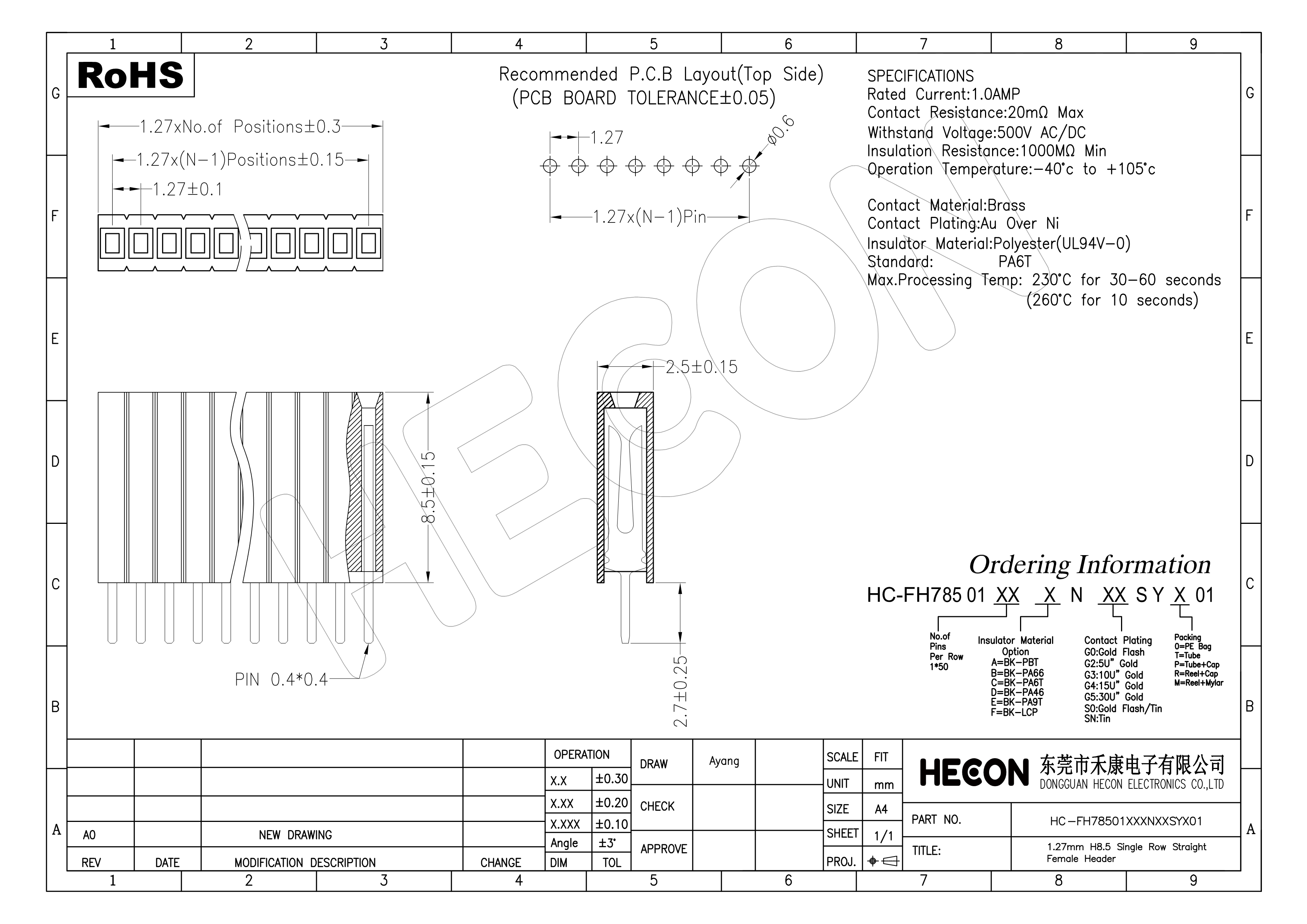 1.27 mm Female Header Single Row | HECON&Professional PCB Connector ...