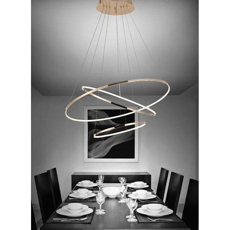 Modern luxury golden 3 rings LED chandelier pendant light | huipu light