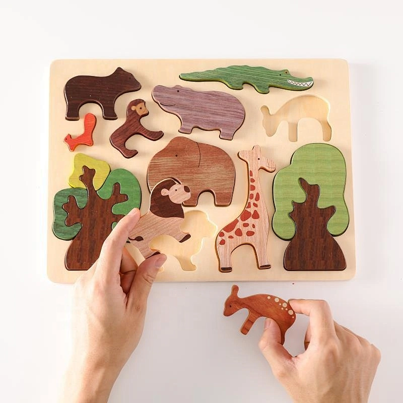 wooden animal puzzle sets educational Montessori toys for kids , - Mookids