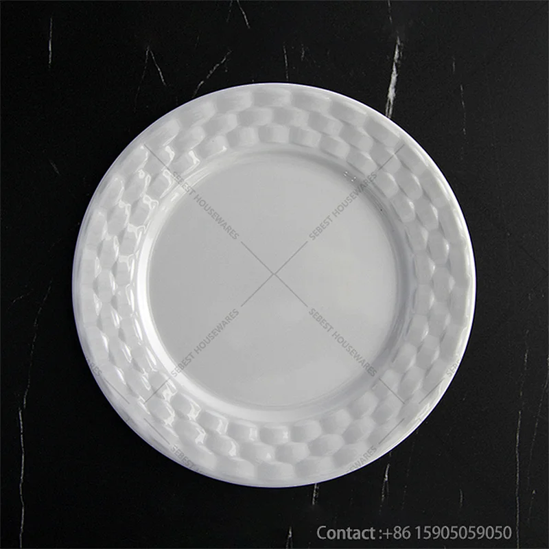 SEBEST Solid Wave Edge Round Melamine Plates White Plates