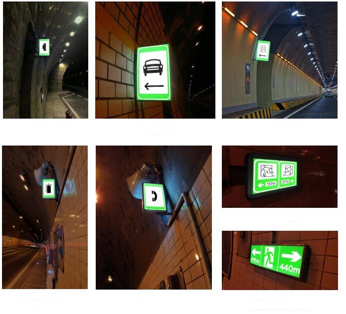 Guidance signs for tunnels Evacuation signs