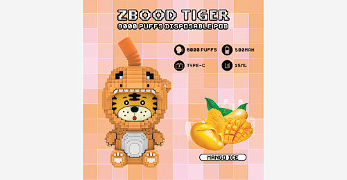 zbood tiger pod 8000 puff disposable vape -mango ice from China ...