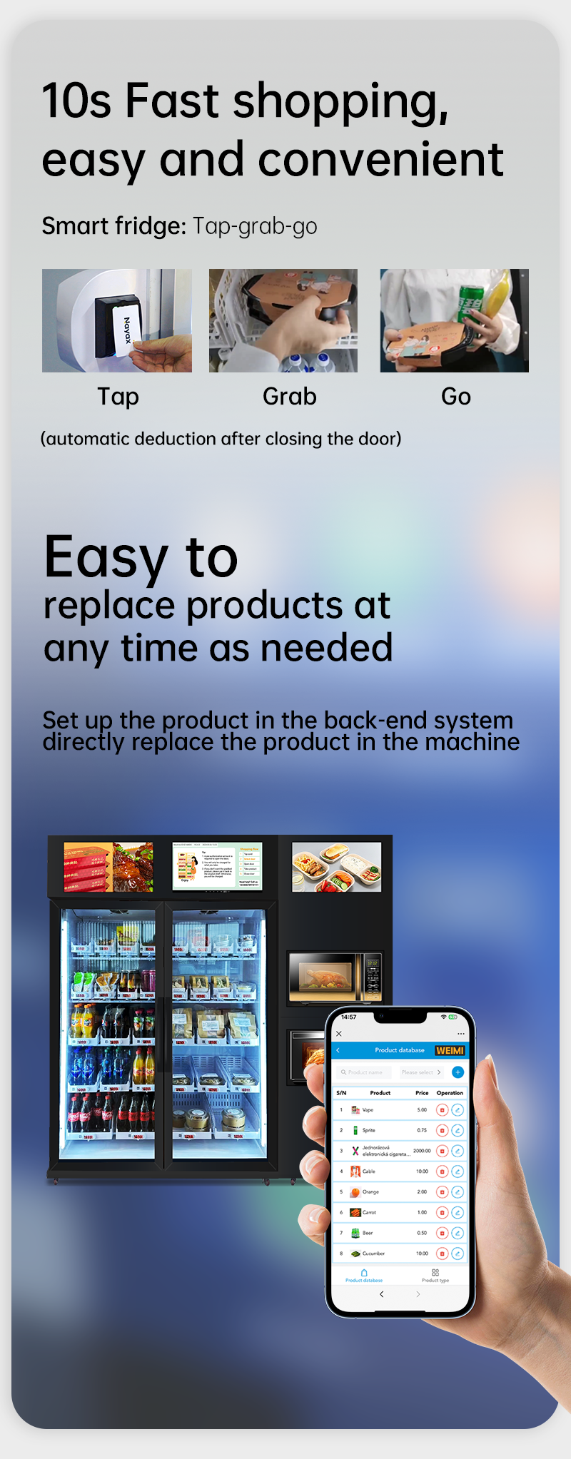 Vending machine for prepared meals with microwave oven