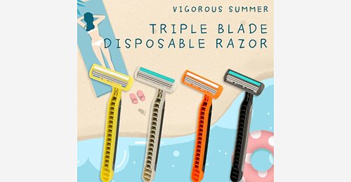 thriple blade disposable razor with rubber handle