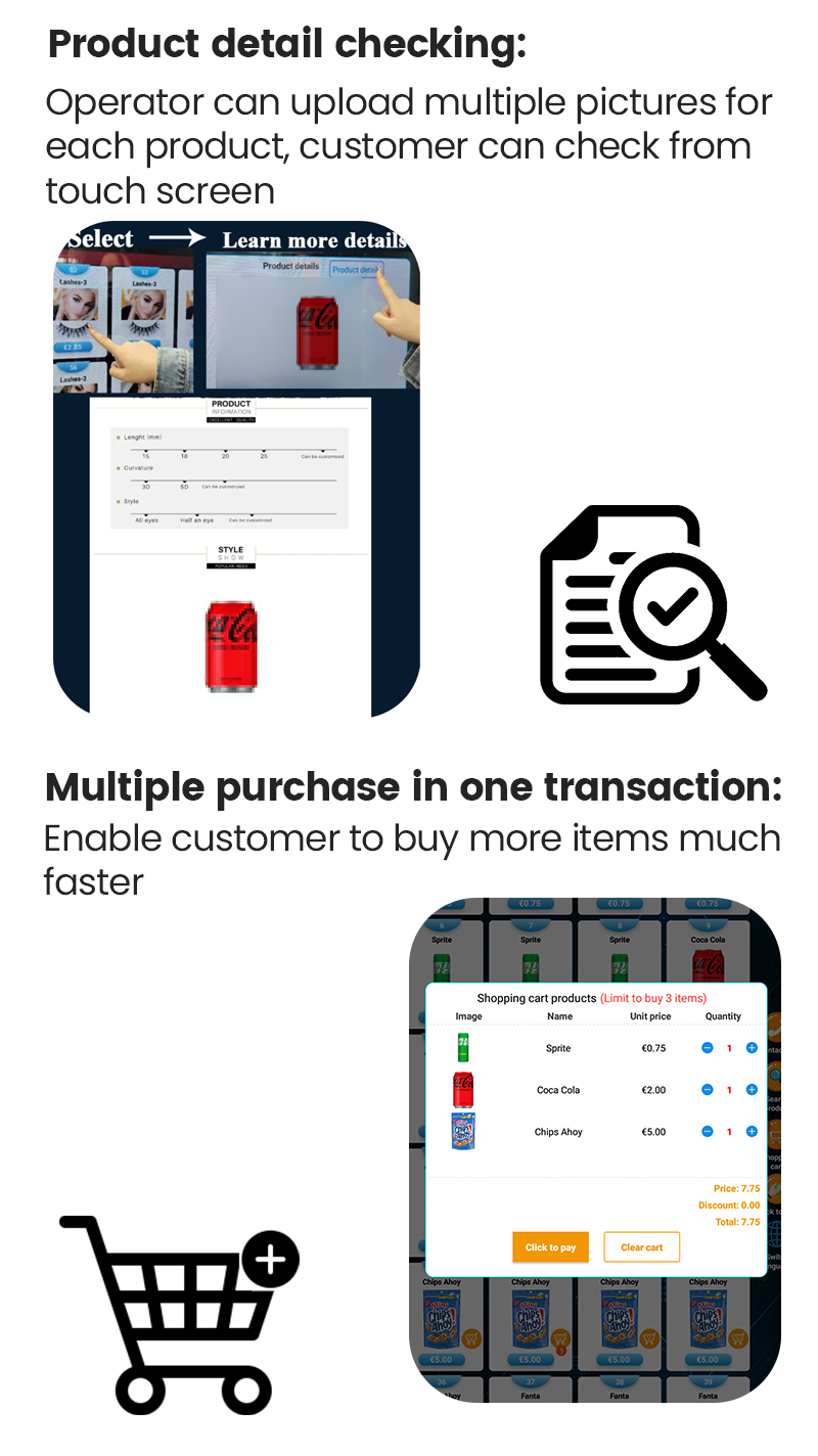 Full-screen snack drink vending machine optional payments