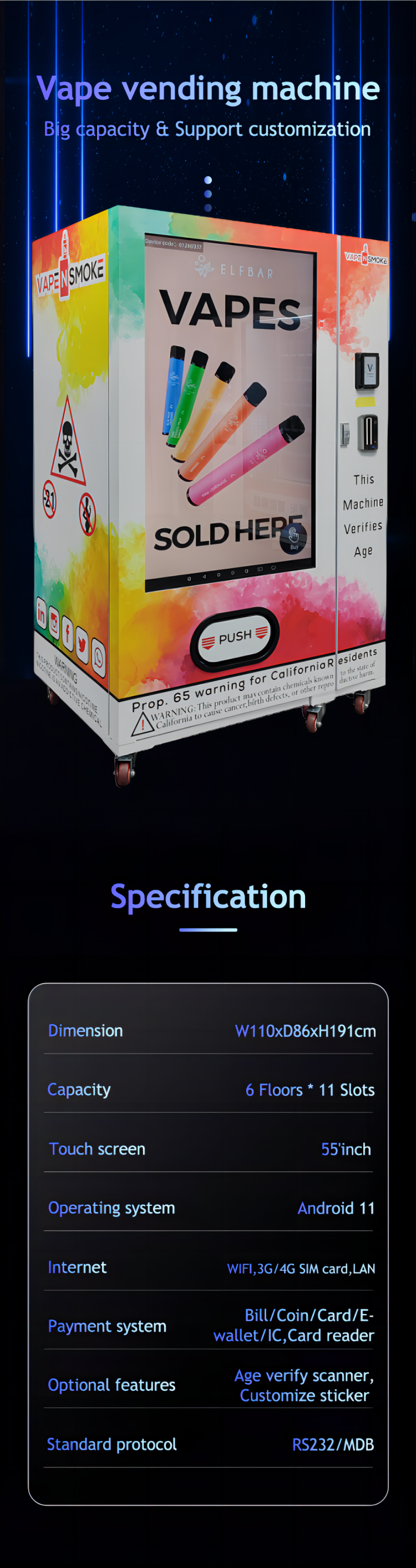 Vape Vending Machine with Age Verification for Europe