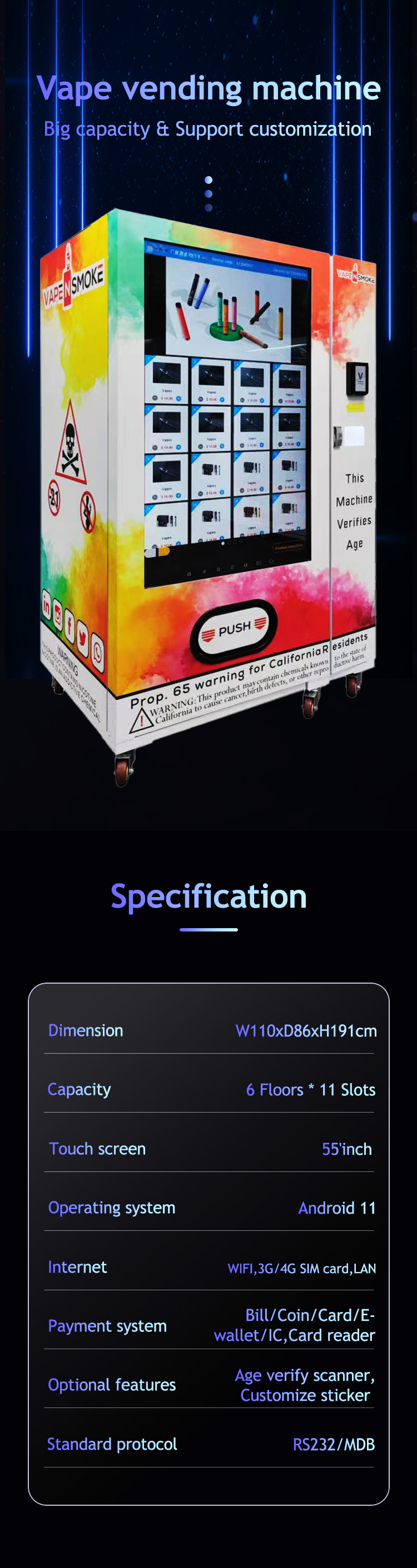 Big Capacity Full Touchscreen Vending Machine for Vape