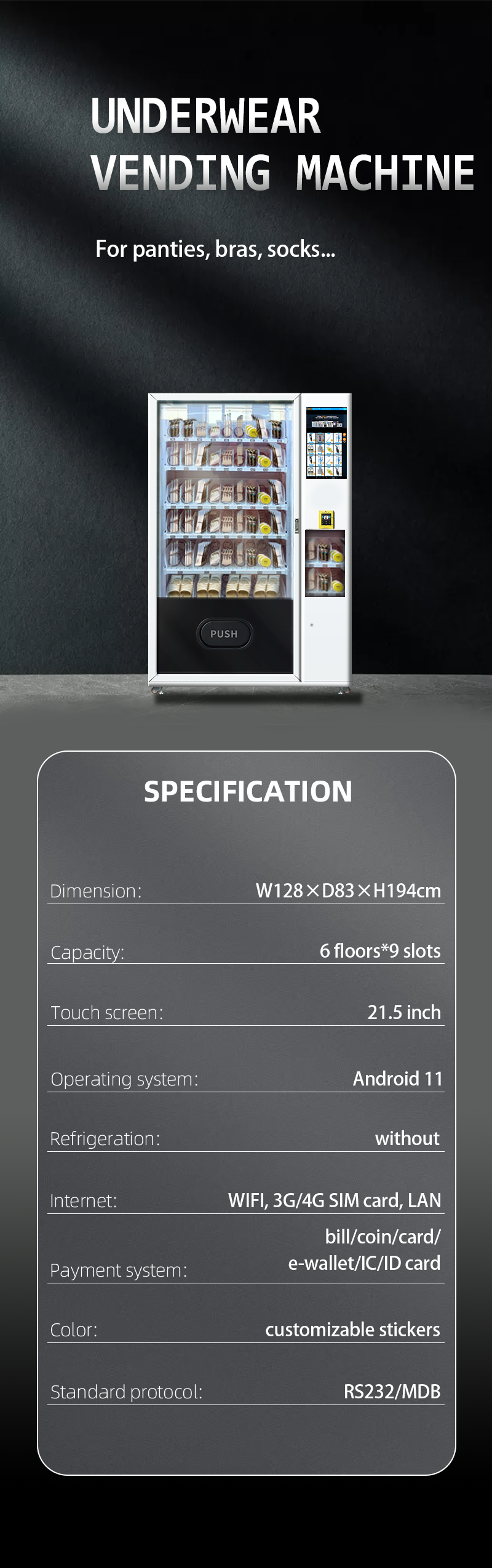 Underwear Panties Vending Machine for Clothes, Bras, Socks