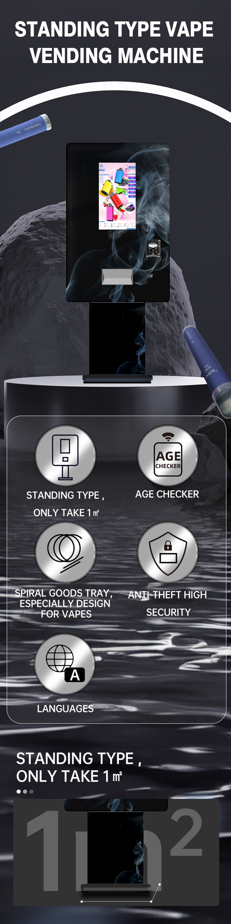 Standing/hanging e-cigarette vape vending machine