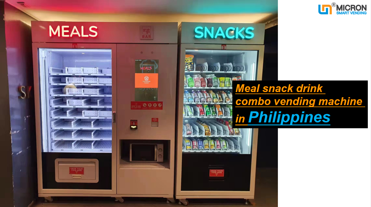Meals and snacks vending machine with microwave elevator