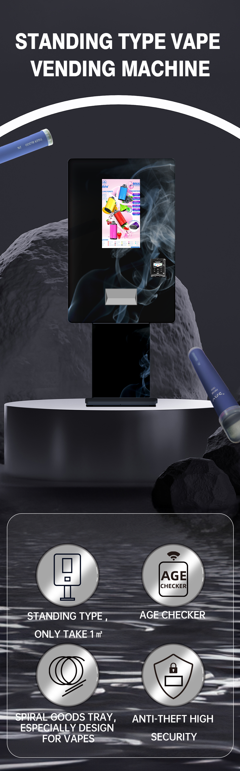 OEM ODM standing type vape vending machine with age verify