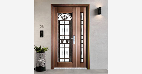 Rose Gold Stainless Steel Copper Color Front Door with Flowery Tungsten