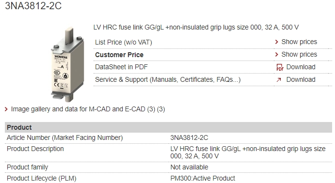 3NA3812-2C fuse link siemens stock China Supplier
