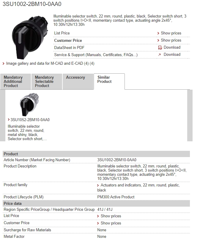 3SU1002-2BM10-0AA0 3 position selector switch siemens selector switch ...