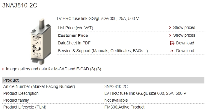 3NA3810-2C fuse link siemens fuse China Supplier
