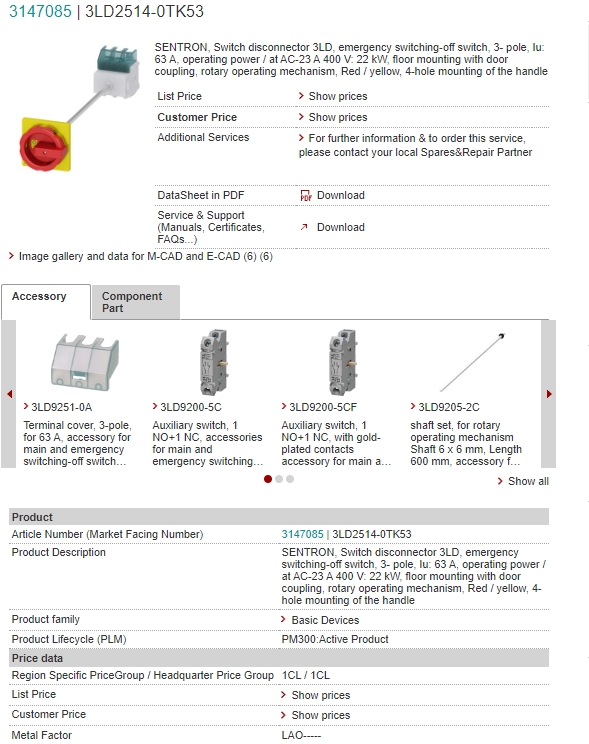 3LD2514-0TK53 emergency stop switch switch disconnector China Supplier