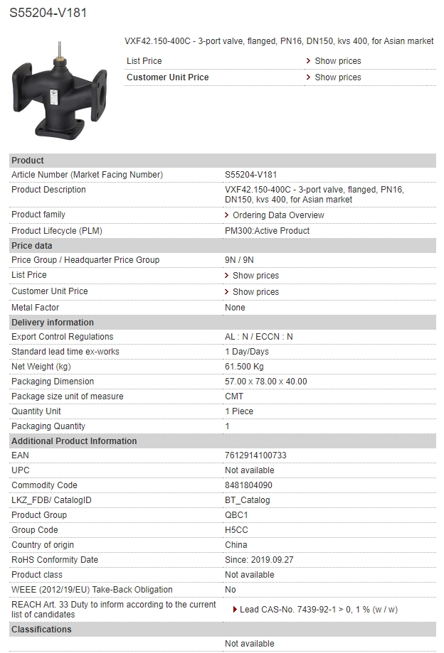 S55204-V181 regulating valve water control valve China Supplier