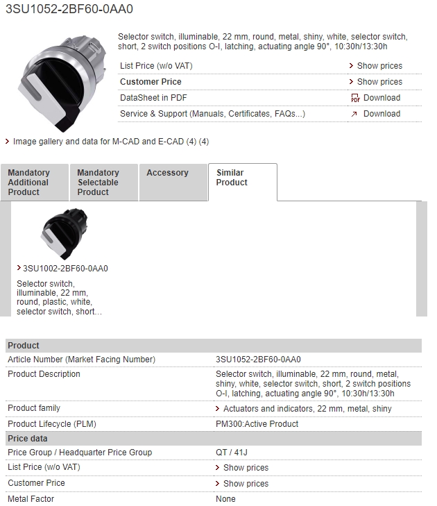 3SU1052-2BF60-0AA0 selector switch siemens switches China Supplier